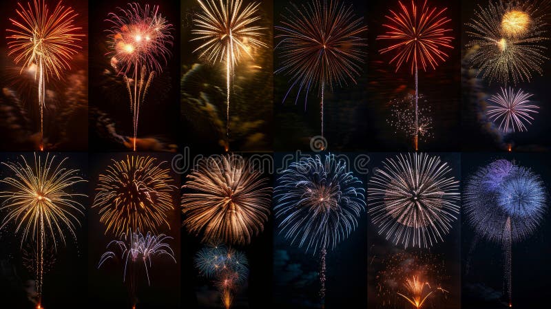 Captivating Collage of Colorful Firework Bursts Against a Black ...