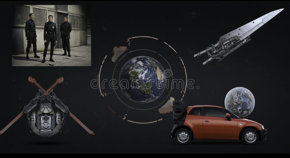 Futuristic Sci-Fi Collage: Spaceship, Earth, Car, and Mysterious ...