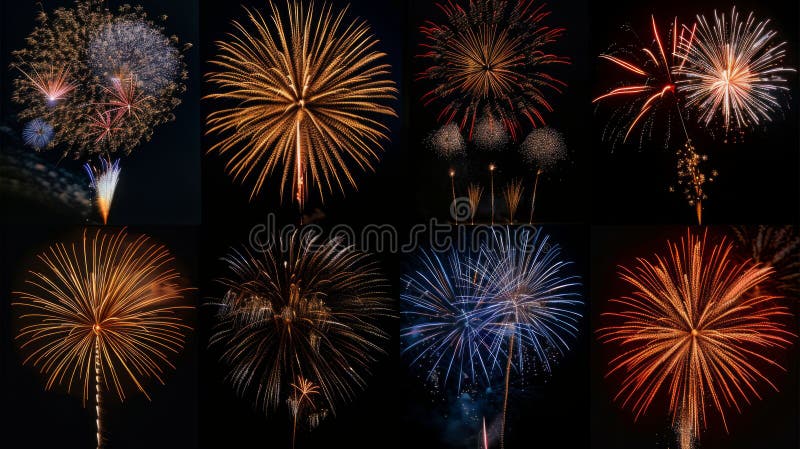 A Captivating Collage of Vibrant Firework Bursts in Different Shapes ...
