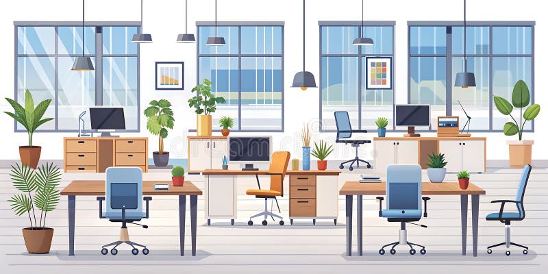Modern Office Flat Design Illustrations a Comprehensive Bundle of Empty ...