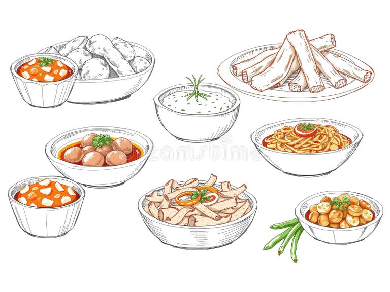 HandDrawn Culinary Sketches of Delicious Side Dishes Inspirational ...