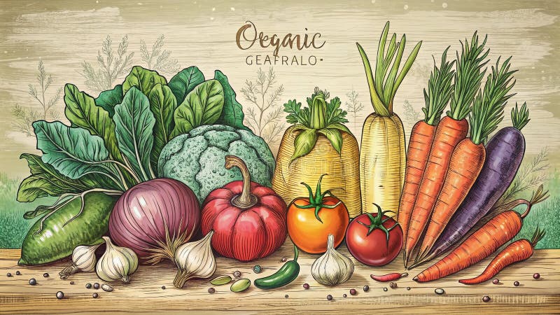 Vintage Line Art Illustration of Fresh Organic Vegetables a HandDrawn ...
