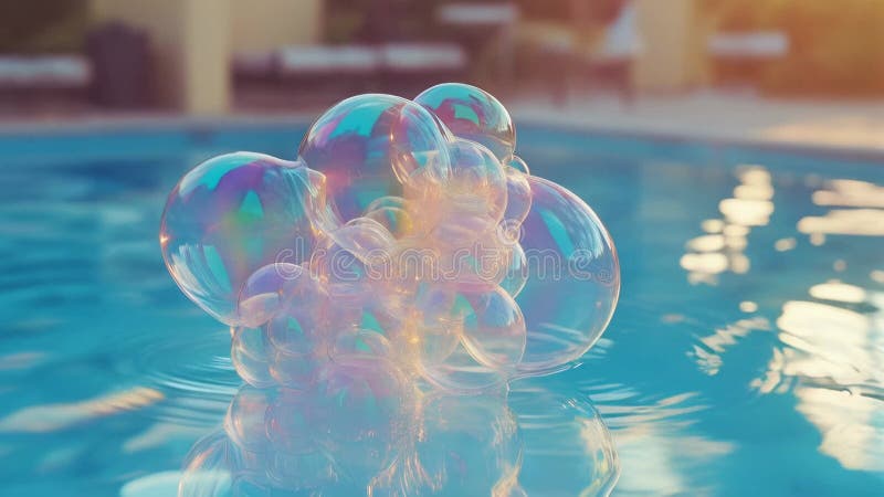 Captivating Colored Bubbles Dancing on a Pool Surface Stock Footage ...
