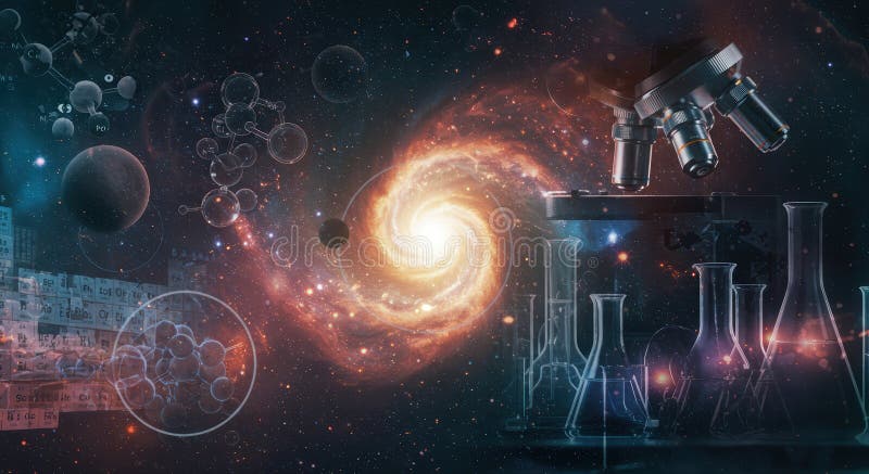 A Captivating Composition of Science and Space, Featuring a Microscope ...