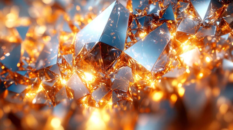 Abstract Display of Shimmering Crystal Formations with Glowing Orange ...
