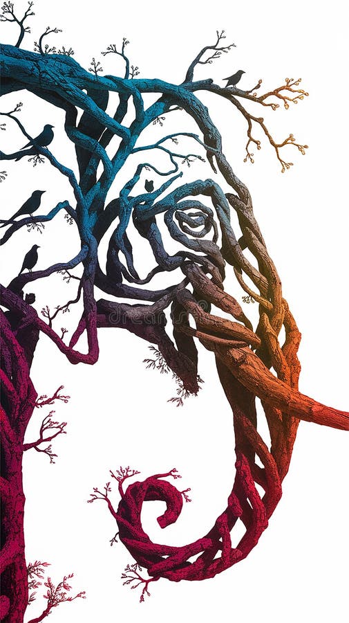 An Elephant S Profile, Meticulously Crafted from Intertwining Tree ...