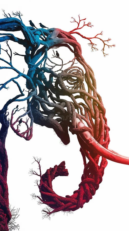 An Elephant S Profile, Meticulously Crafted from Intertwining Tree ...