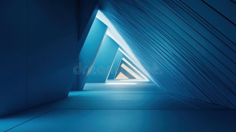 Blue Corridor with Geometric Lines at Dusk Stock Illustration ...