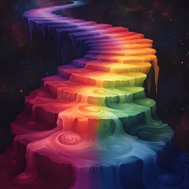 Captivating Cosmic Cascade a Rainbow Gradient Spiral through the Starry ...