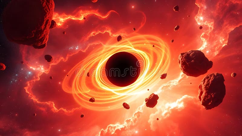 Enchanting Cosmic Display Black Hole, Energy Waves, Nebula, Red and ...