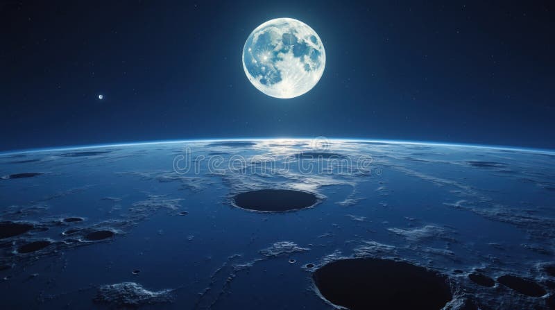 Celestial Landscape with Illuminated Moon and Cratered Surface, Cosmic ...