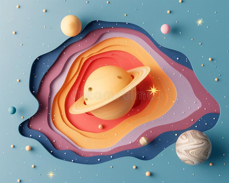 Captivating of Cosmos Universe Theme in Flat Design with Top View and ...