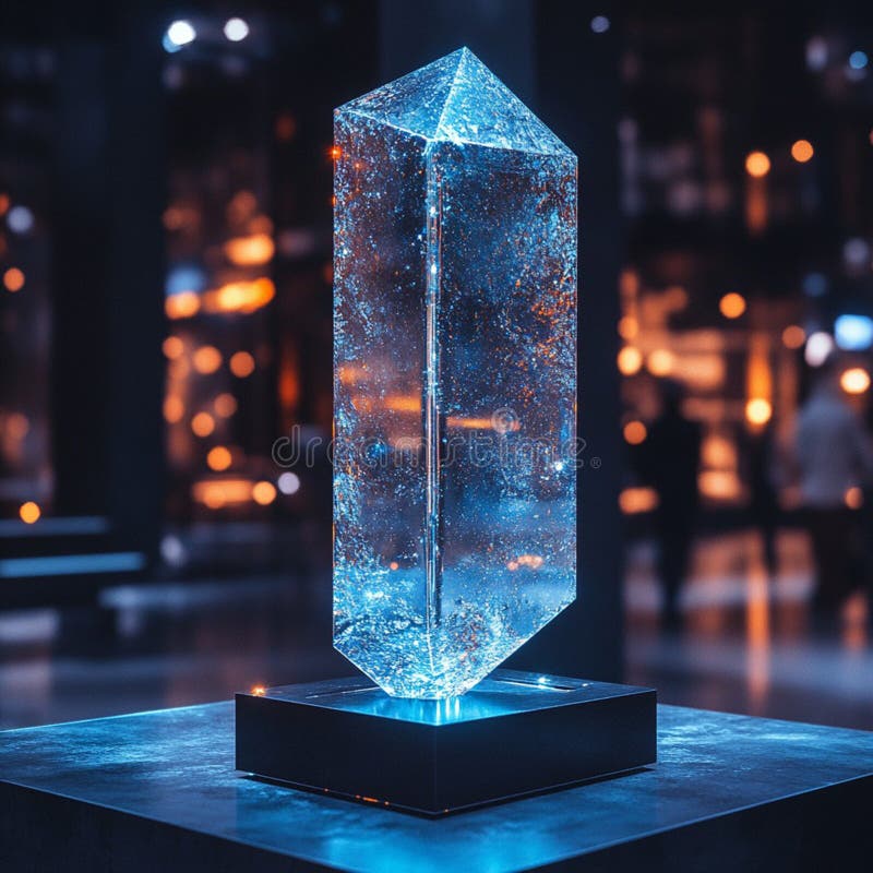 Captivating Crystal Obelisk Illuminated in Modern Gallery Setting, Showcasing Clear Reflection ...