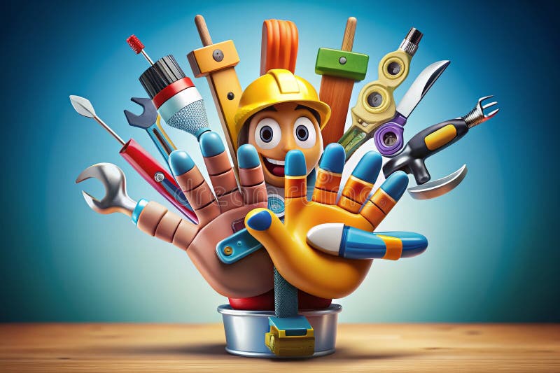 3D Cartoon Handyman Hand with Tools a Creative Versatile Illustration ...