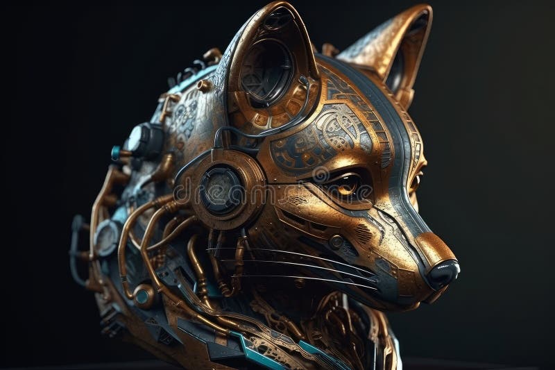 Realistic Fox Robot Head in 3D: Highly Detailed with Cinematic Lighting ...