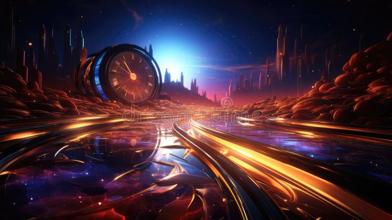 Time Dilation and Space Travel. 3D Illustration of Time Warp ...