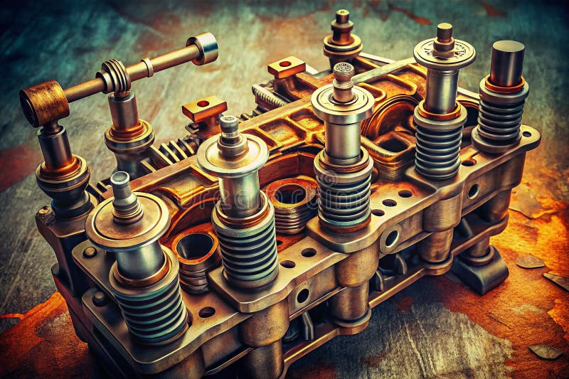 Detailed Automotive Engine Valve Train Analysis Vintage 3D Isometric ...