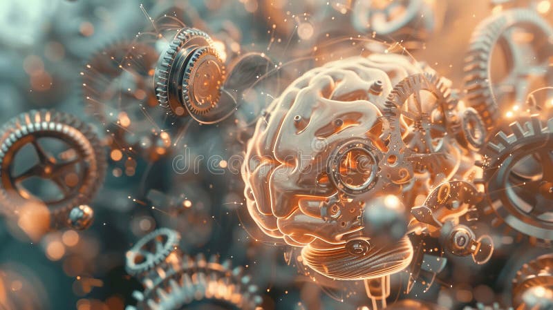 A Captivating 3D Model of a Brain Gears Turning and Cogs Whirring ...