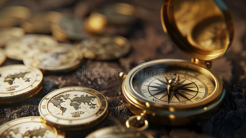 A Captivating 3D Model of a Compass Pointing Towards a Stack of Gold ...