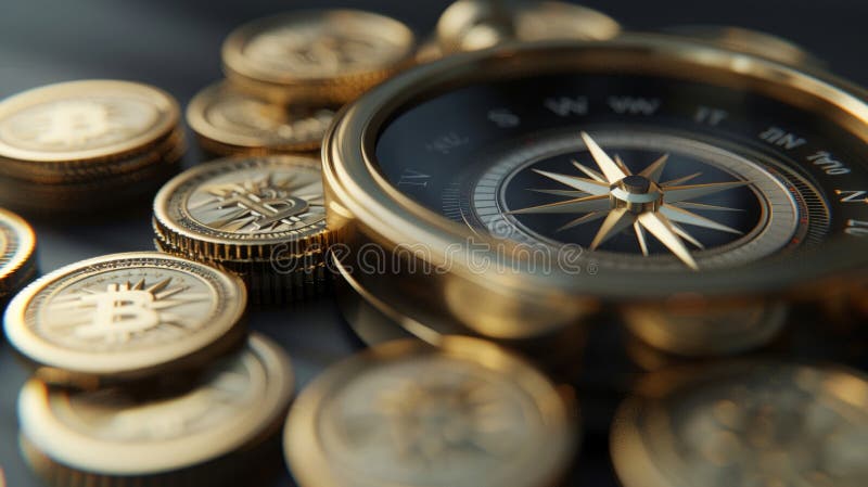 Compass with Stack of Gold Coins Stock Illustration - Illustration of ...