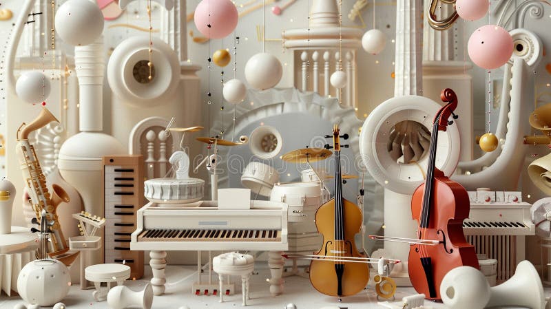 A Captivating 3D Model of a Musical Ensemble with Different Instruments ...