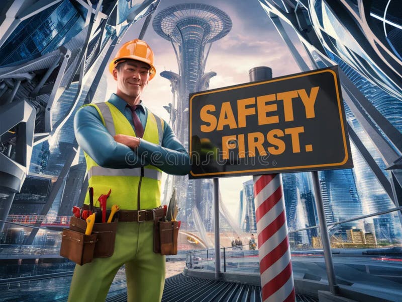 A Confident Construction Worker Standing Proudly Next To a Bold Sign ...