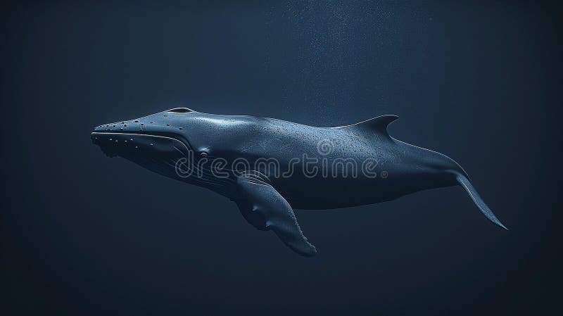 Blue Whale Swimming in Deep Ocean, Side View Close-Up Stock ...