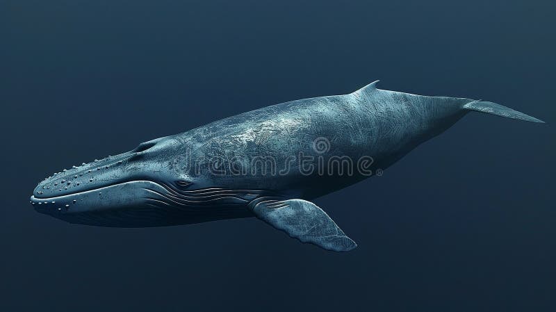 Blue Whale Swimming in Deep Ocean, Side View Close-Up Stock ...