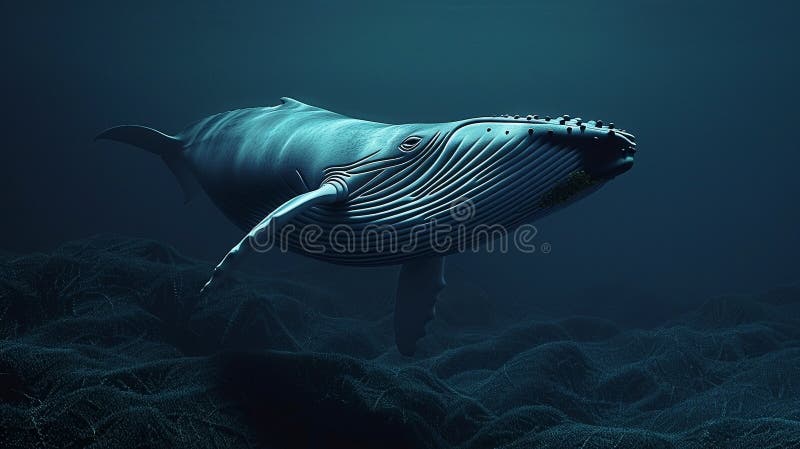 Blue Whale Swimming in Deep Ocean, Side View Close-Up Stock ...