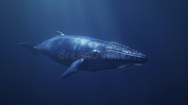 Blue Whale Swimming in Deep Ocean, Side View Close-Up Stock ...