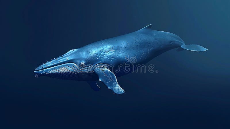 Blue Whale Swimming in Deep Ocean, Side View Close-Up Stock ...