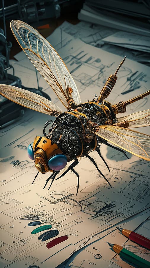 A Futuristic, Mechanical Firefly, Crafted with Intricate Metallic Parts ...
