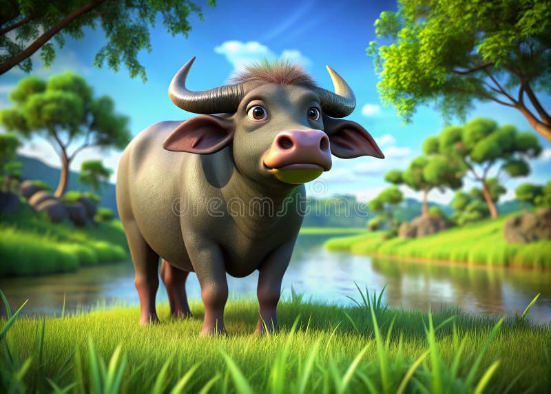 Captivating 3D Render of a Gentle Water Buffalo Side Profile Showcase ...