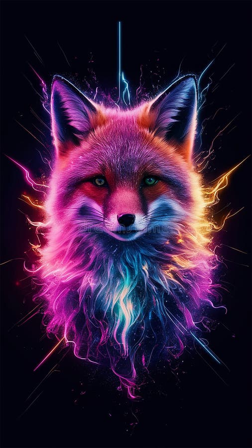 A Captivating 3D Render of a Neon-colored Fox Hologram Stock ...
