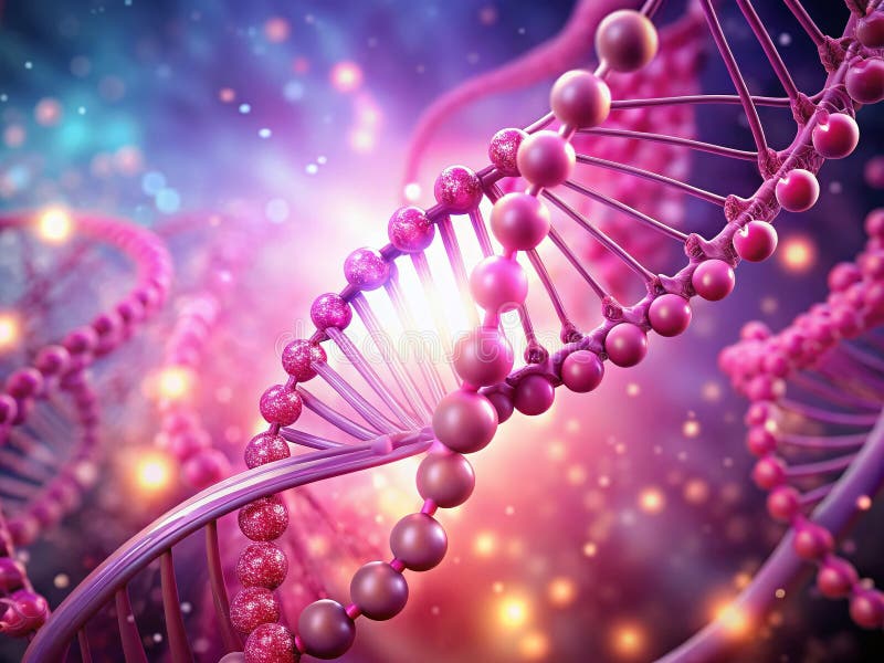 Intricate 3D Render of a Glowing Pink DNA Molecule Cell an Abstract ...