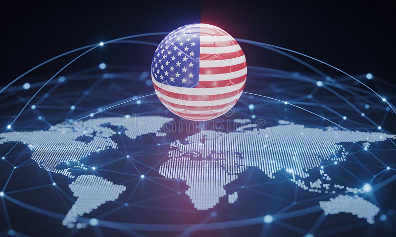 Pixelated United States Flag Globe on Digital World Map in Dark ...