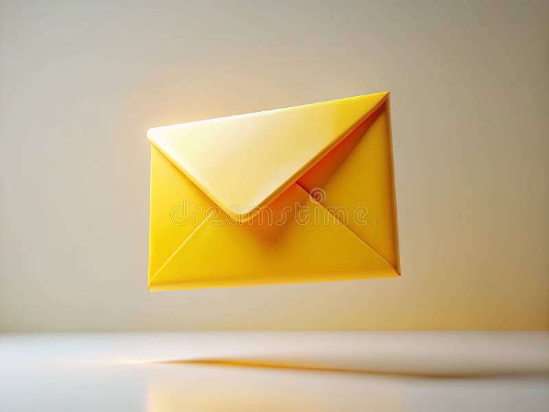 Intriguing 3D Render a Vibrant Yellow Mail Envelope Against a Pristine ...