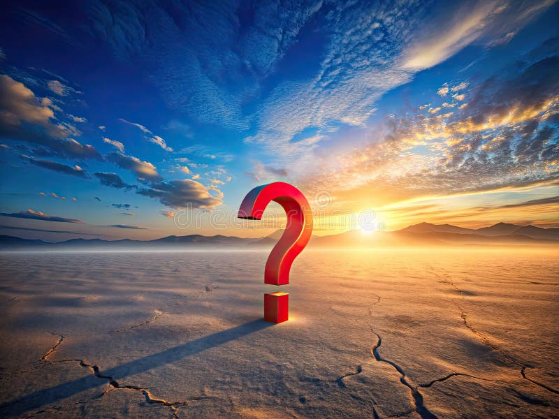 Unveiling the Enigma a Red 3D Question Mark in a Dramatic Barren ...