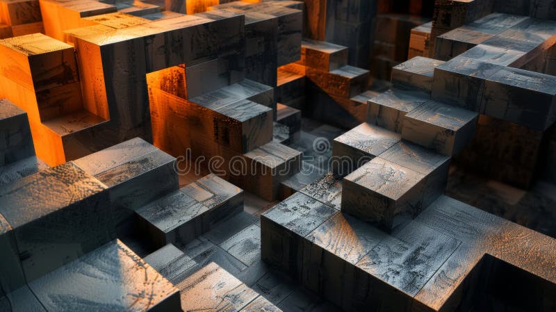 Intricate 3D Rendered Geometric Puzzle with Textured Blocks and ...