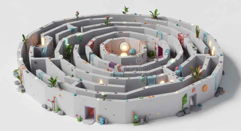 Circular Low-Poly Maze stock illustration. Illustration of playground ...