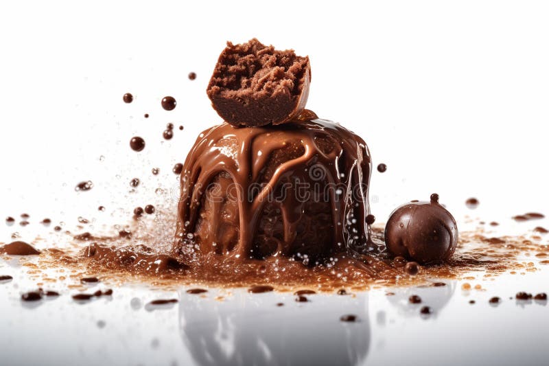 Ai Generative Chocolate Splash with Chocolate Ball Isolated on White ...