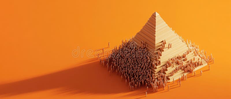 A 3D Rendering of a Wooden Pyramid Surrounded by Small Figures Stock ...