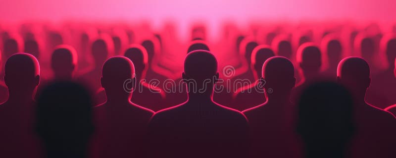 Pink Crowd Digital Human Silhouettes in Red Light Stock Illustration ...