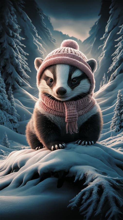 A Captivating 3D Rendering of a Lovable Baby Badger, Dressed in a Cozy ...