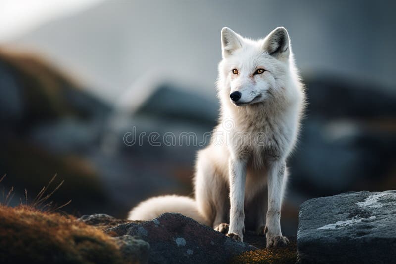 Portrait of a White Wolf Sitting on a Rock in the Forest. 3d Rendering ...