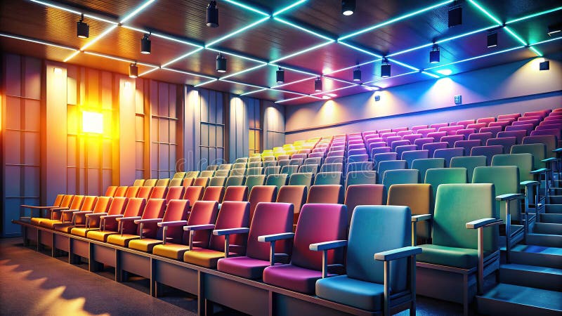 Detailed 3D Rendering of a Lecture Hall Back Row Side View in LowLight ...