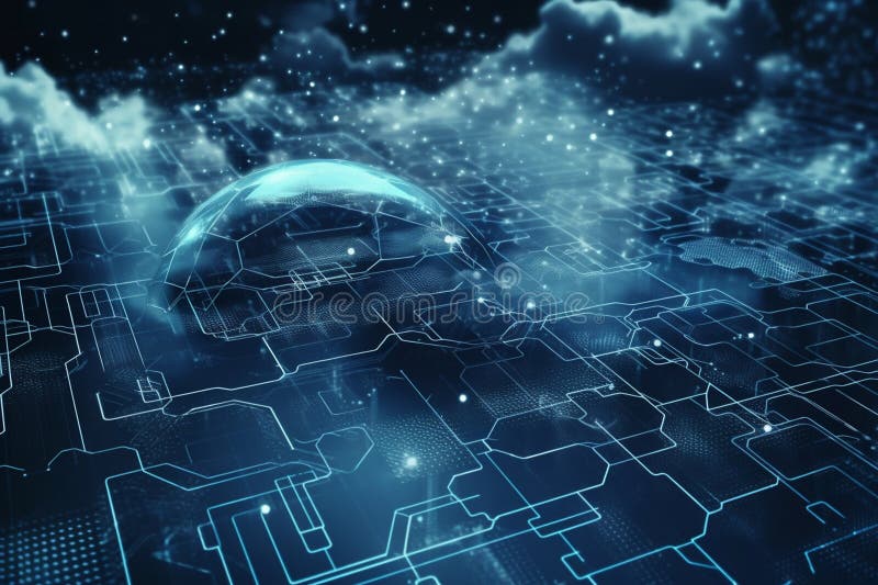 Ai Generative Abstract Technology Background with World Map and Symbols ...