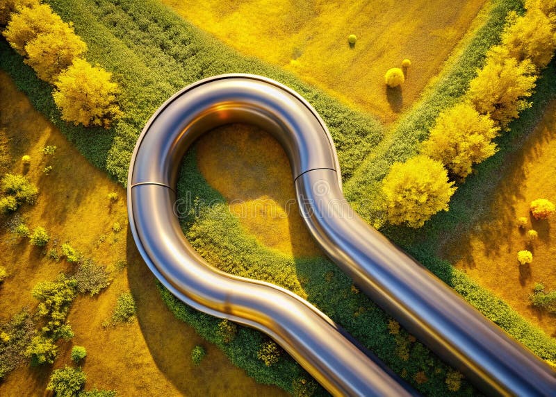 3D Rendered Aerial Perspective of a Complex Curved Pipeline System ...