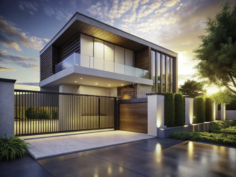 Stunning 3D Render of a Modern House with Automated Sliding Gate ...