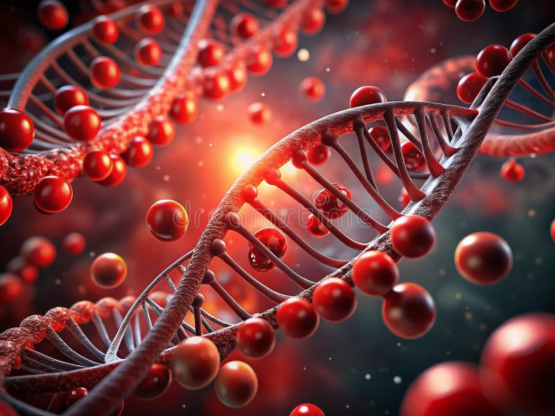 Intricate 3D Render Revealing the Microscopic World of DNA and Red ...